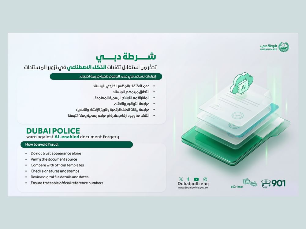 Dubai Police call for vigilance over AI forged documents | Emirates ...