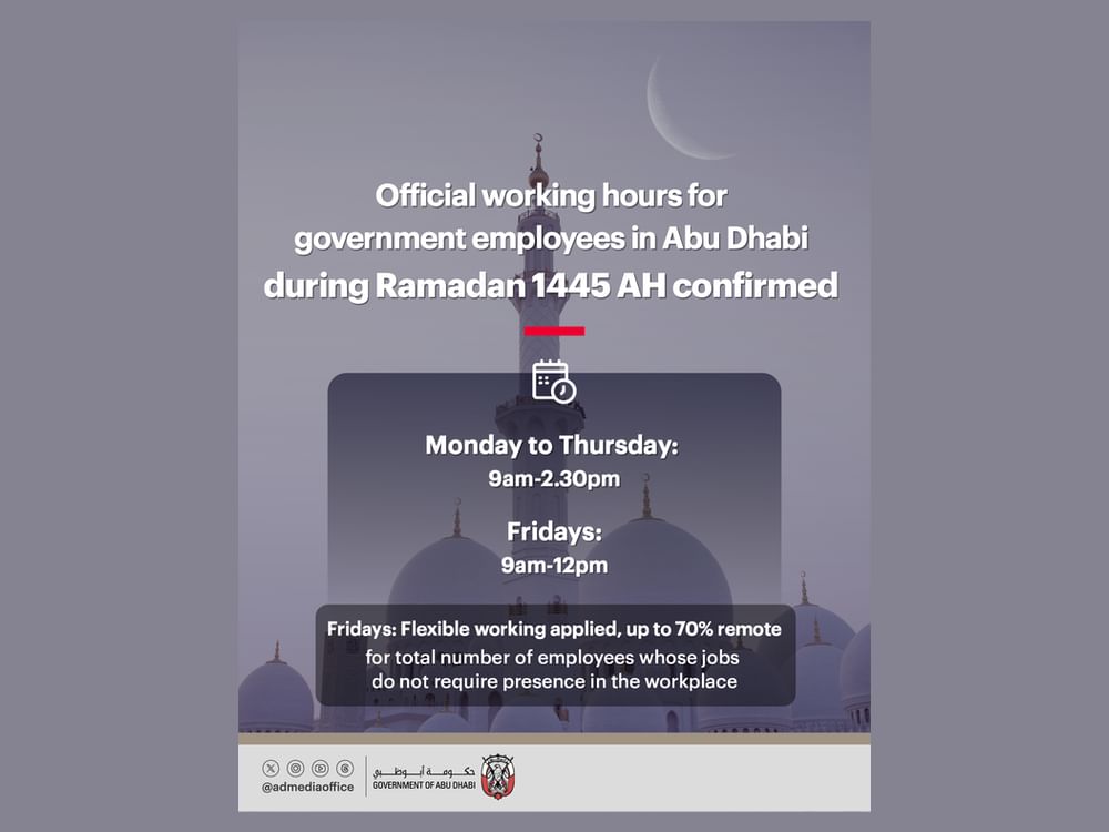 Official working hours for government employees in Abu Dhabi during ...